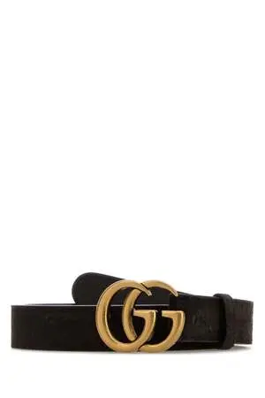 Gucci 3 Cm Suede Belt With Antiqued Golden Metal Hardware - Brown