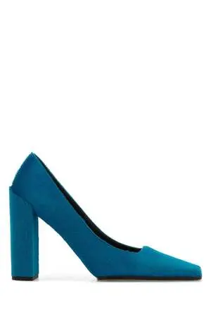 Alaïa Calf Hair Square Toe Pumps With 9 Cm Block Heel - Light Blue