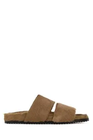 Dolce & Gabbana Casual Leather And Calf Hair Slippers - Camel
