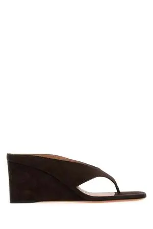Alaïa Alaia Alaïa-Style Suede Thong Wedge Sandal, 7.5 Cm Brown