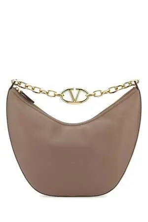 Valentino Garavani Antiqued Leather Medium Hobo Handbag Vlogo Moon Shoulder Bag - Pink