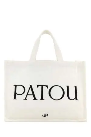 PATOU Canvas Shopping Handbag With Shoulder Strap - White