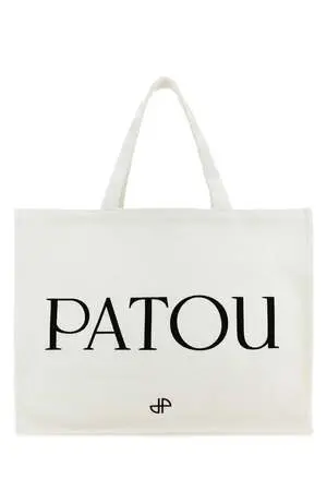 PATOU 42.5 Cm Cotton Shopping Handbag With Short Handles, 34 Cm Height - White