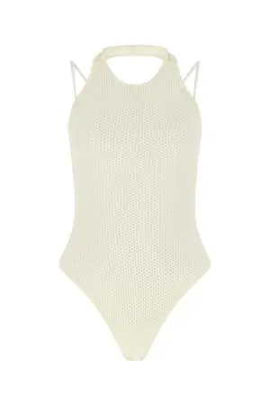 ANDREĀDAMO Stretch Viscose Blend Halter Neck Bodysuit - White