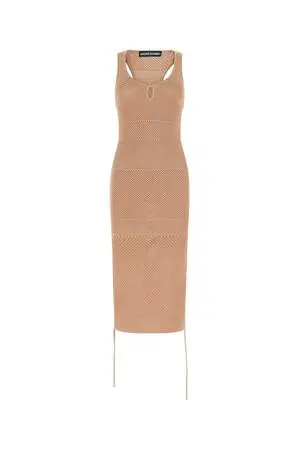 ANDREĀDAMO Biscuit Stretch Mesh Mini Dress
