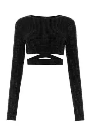 ANDREĀDAMO Embellished Viscose-blend Top - Black