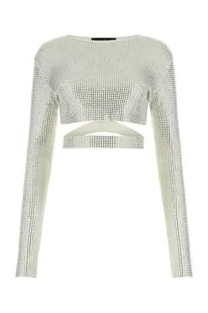 ANDREĀDAMO Embellished Viscose-blend Top - White