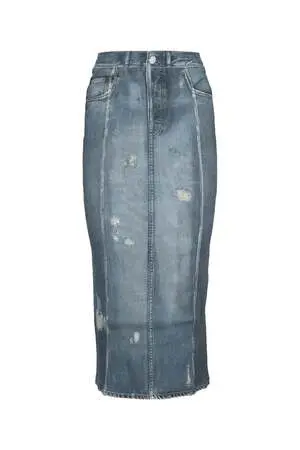 Acne Studios Mid Wash Distressed Denim Midi Skirt
