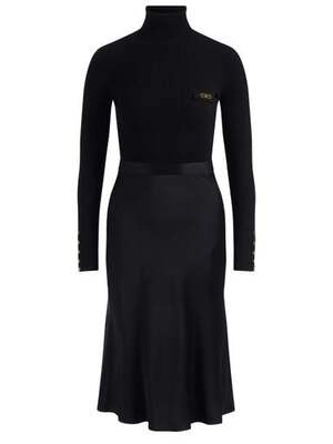 Elisabetta Franchi Knit Dress With Tie Detail And Buttoned Pockets - Black