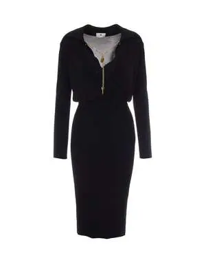 Elisabetta Franchi Long Sleeve Midi Dress With Chain Detail - Nero