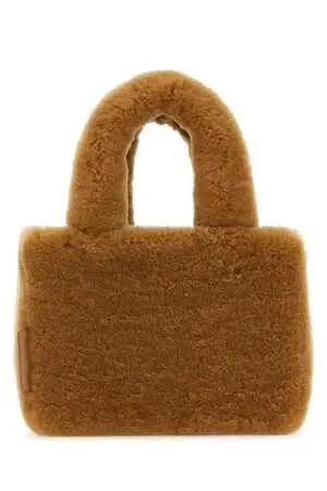 Amina Muaddi Amini Giuly Mini Shearling Handbag - Camel