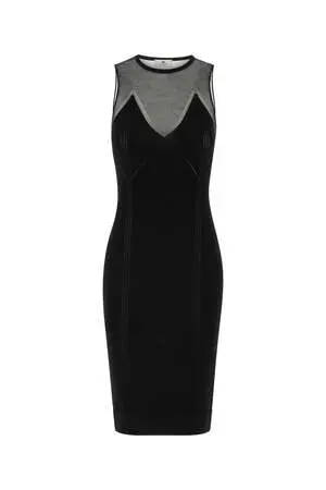 Elisabetta Franchi Knit Midi Dress With Mesh Overlay
