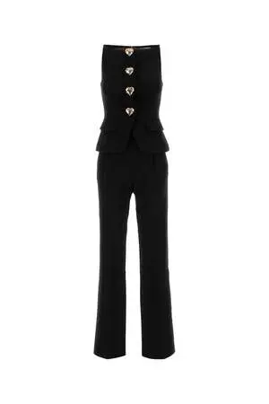 SELF-PORTRAIT Wool Crepe Jumpsuit With Tailored Sleeves - Black
