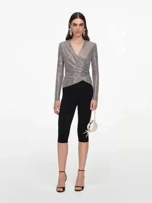 SELF-PORTRAIT All-over Rhinestone Embellished Wrap Top