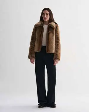 Veronica De Piante Mireia Cropped Faux Fur Jacket With Leather Trim