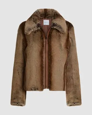 Veronica De Piante Mireia Cropped Faux Fur Jacket With Leather Trim