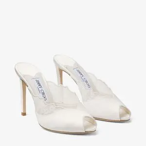 JIMMY CHOO Brigitte Lace And Satin Mule 100 Stiletto Heel - Ivory/ivory