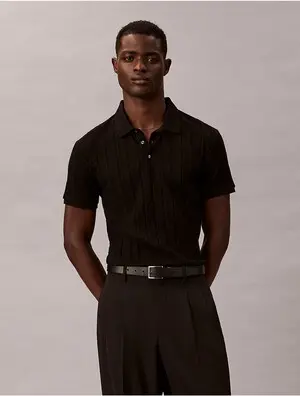 Calvin Klein Allover Emblem Logo Jacquard Polo Shirt Black