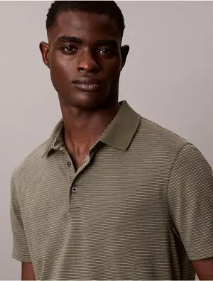 Calvin Klein Supima Cotton Stripe Polo Shirt - Olive Night
