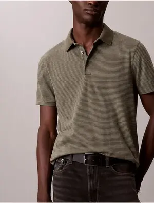 Calvin Klein Supima Cotton Stripe Polo Shirt - Olive Night