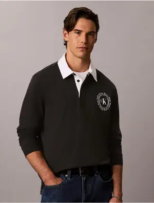 Calvin Klein Contrast Collar Rugby Polo Shirt - Black
