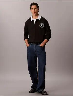 Calvin Klein Contrast Collar Rugby Polo Shirt - Black