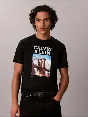 Calvin Klein Brooklyn Bridge Logo Graphic Tee - Black