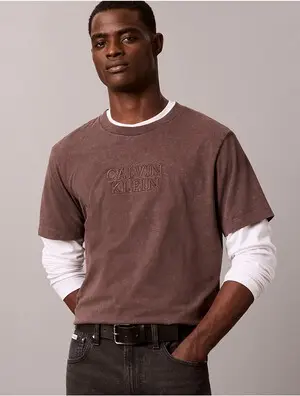 Calvin Klein Powder Wash Crewneck Tee - Hot Fudge