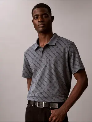 Calvin Klein Liquid Touch Monogram Logo Polo Shirt - Turbulence