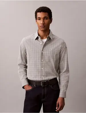 Calvin Klein Yarn-dyed Plaid Stretch Button-down Shirt - Olive Night