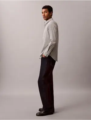 Calvin Klein Yarn-dyed Plaid Stretch Button-down Shirt - Olive Night