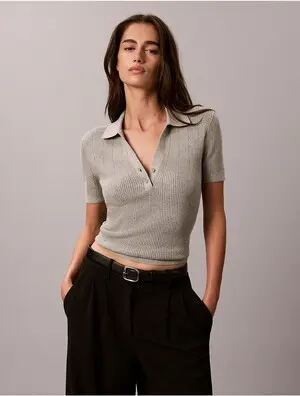 Calvin Klein Smooth Cotton Rib Polo Sweater - Grey Heather