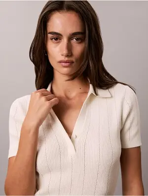 Calvin Klein Smooth Cotton Rib Polo Sweater - Tofu