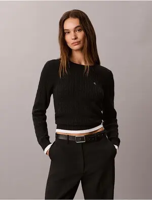 Calvin Klein Cable Knit Tipping Crewneck Sweater - Black