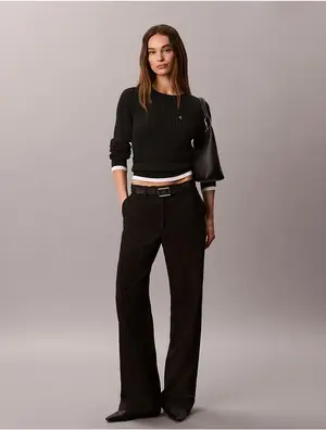 Calvin Klein Cable Knit Tipping Crewneck Sweater - Black