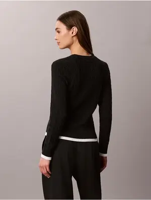 Calvin Klein Cable Knit Tipping Crewneck Sweater - Black