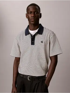 Calvin Klein Ottoman Stripe Polo Shirt - Chalk