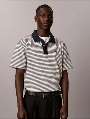 Calvin Klein Ottoman Stripe Polo Shirt - Chalk