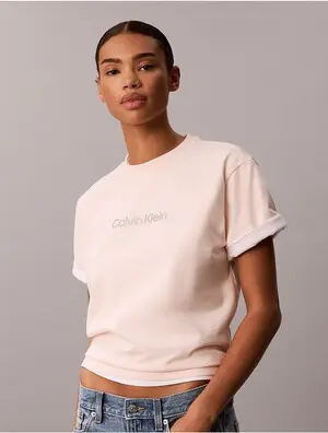 Calvin Klein Metallic Logo Boxy Tee - Mango Fizz
