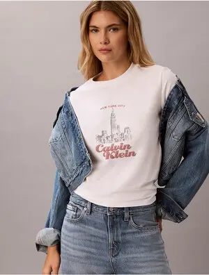 Calvin Klein Slim Cityscape Embossed Logo Tee - Bright White
