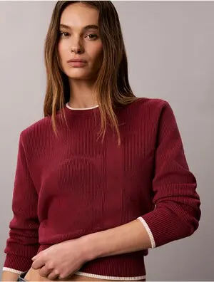 Calvin Klein Smooth Cotton Monogram Tipping Sweater - Rhododendron