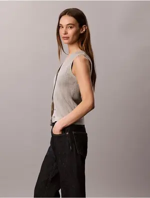 Calvin Klein Ribbed Knit Button-up Tank Top - Grey Heather