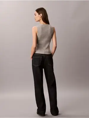 Calvin Klein Ribbed Knit Button-up Tank Top - Grey Heather