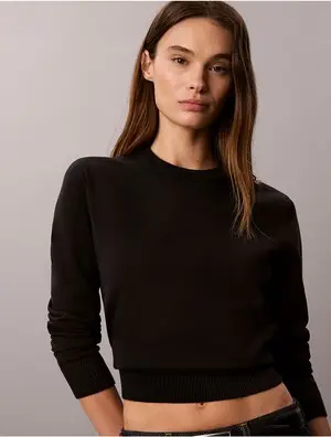 Calvin Klein Smooth Cotton Crewneck Sweater - Black