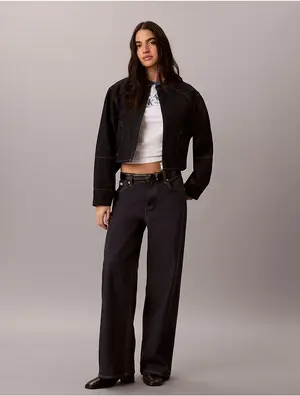 Calvin Klein Stitch Arch Logo Slim Ringer Tee - Bright White
