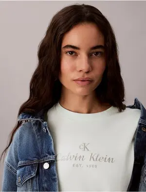Calvin Klein Crest Logo Boxy T-shirt - Clearly Aqua
