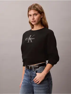 Calvin Klein Monologo Fleece Relaxed Sweatshirt - Black