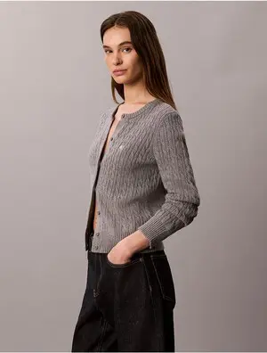 Calvin Klein Cable Knit Cardigan Sweater - Grey Heather