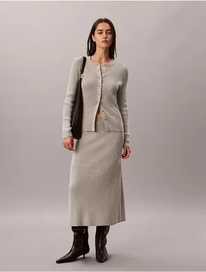 Calvin Klein Smooth Cotton Rib Cardigan Sweater - Grey Heather
