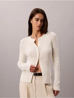 Calvin Klein Smooth Cotton Rib Cardigan Sweater - Tofu